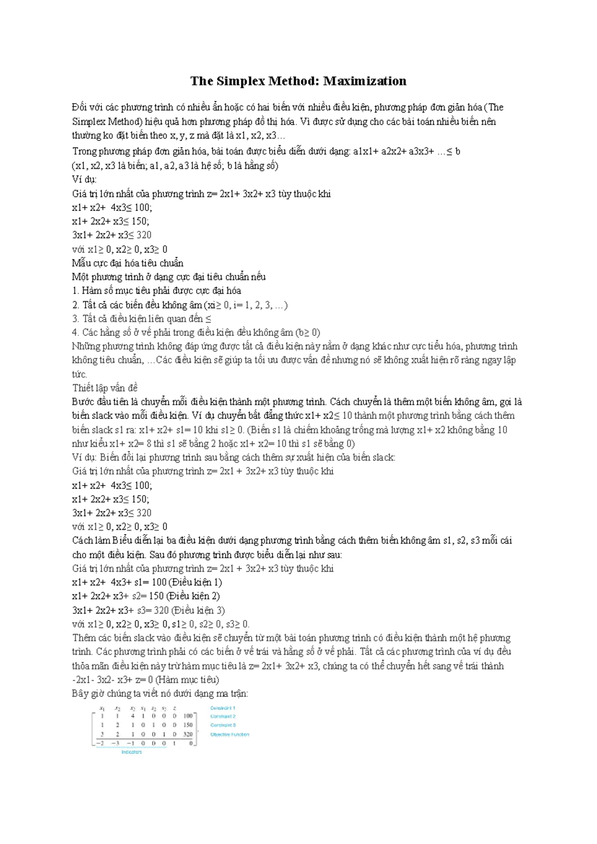 Phương Pháp Đơn Giản Hóa (Simplex Method) - Tối Đa Hóa với Nhiều Biến ...
