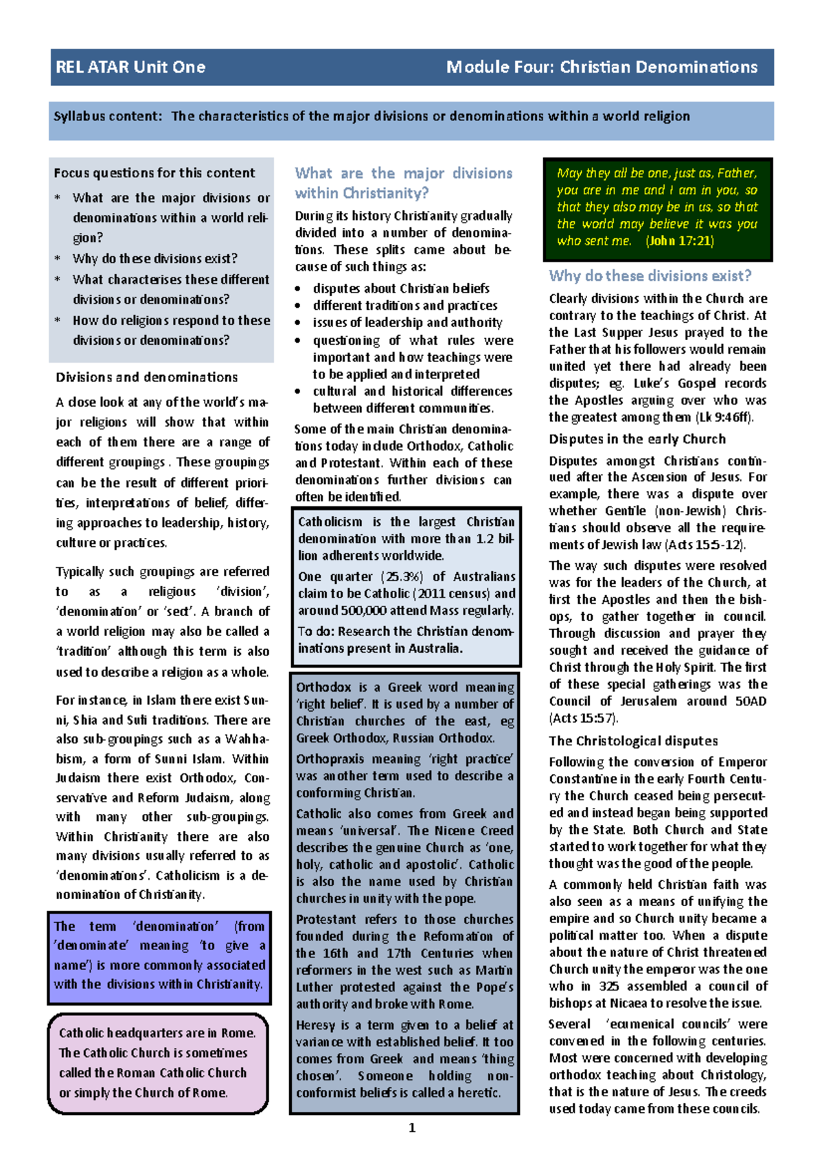 REL ATAR Unit 1 Module 4: Overview of Christian Denominations - Studocu