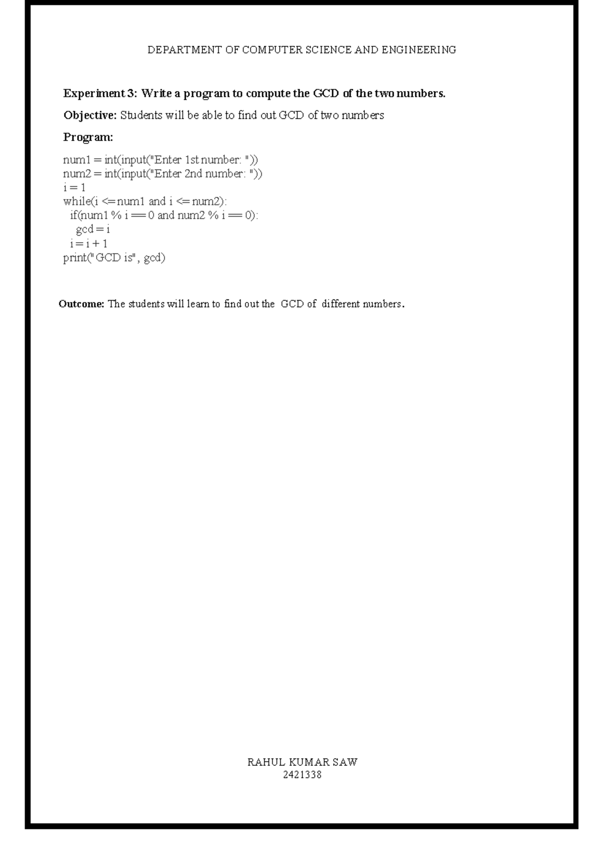 Final Exam: Python Programming Lab Exercises (CSE 2421340) - Studocu