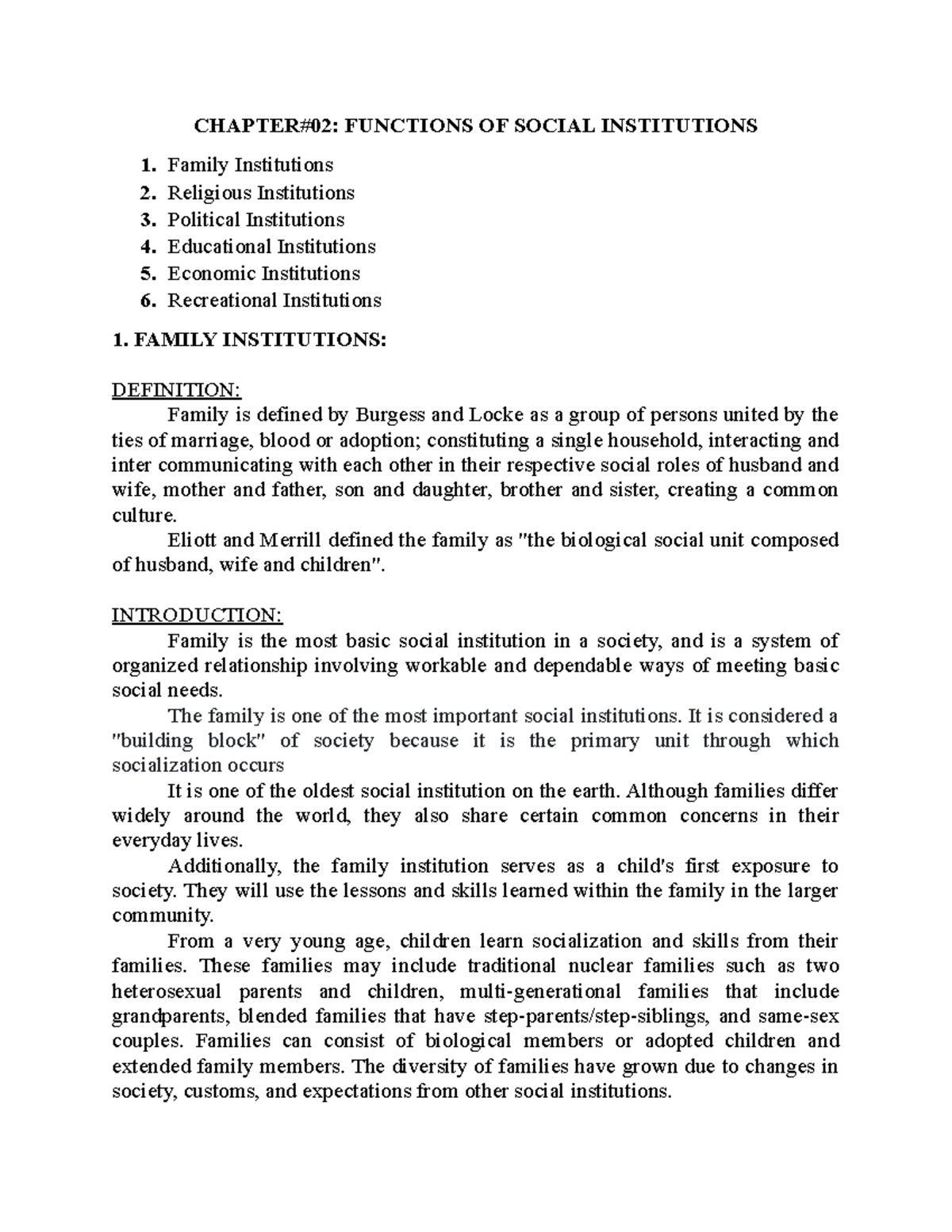 Functions OF Social Institutions - CHAPTER#02: FUNCTIONS OF SOCIAL ...