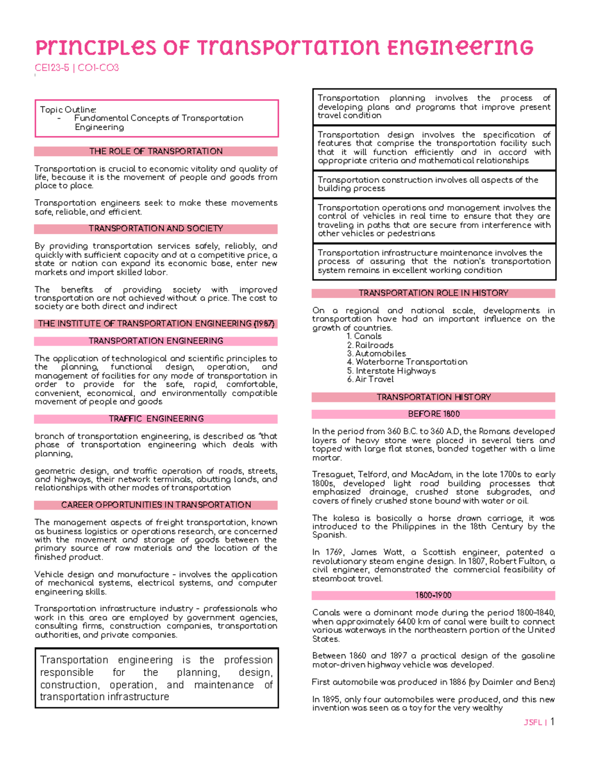 CE123-5 CO1 - Principles of Transportation Engineering Overview and ...