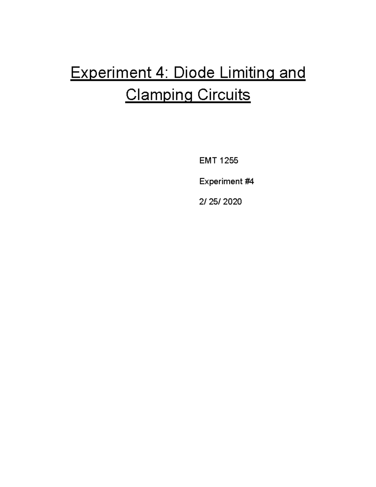 Lab Report 4 - EMT 1255: Diode Limiting & Clamping Circuits Analysis ...