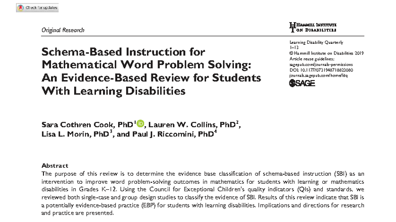 823080 Disability Quarterly: Review of SBI for Math Problem Solving in ...