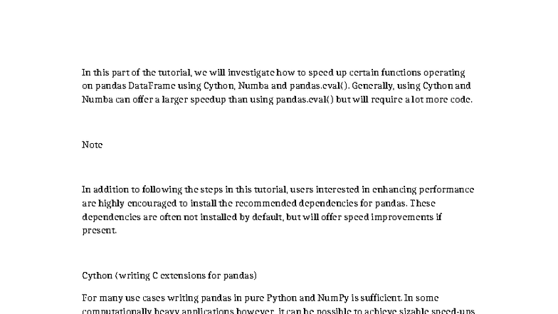 Pandas Speedup Techniques: Cython, Numba, and eval() Tutorial - Studocu