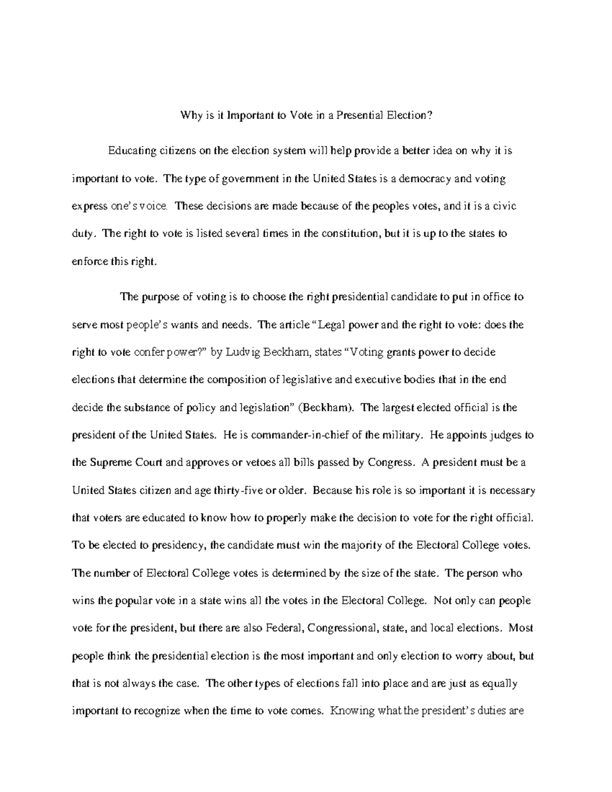 Essay 4 - Why is it Important to Vote in a Presential Election ...