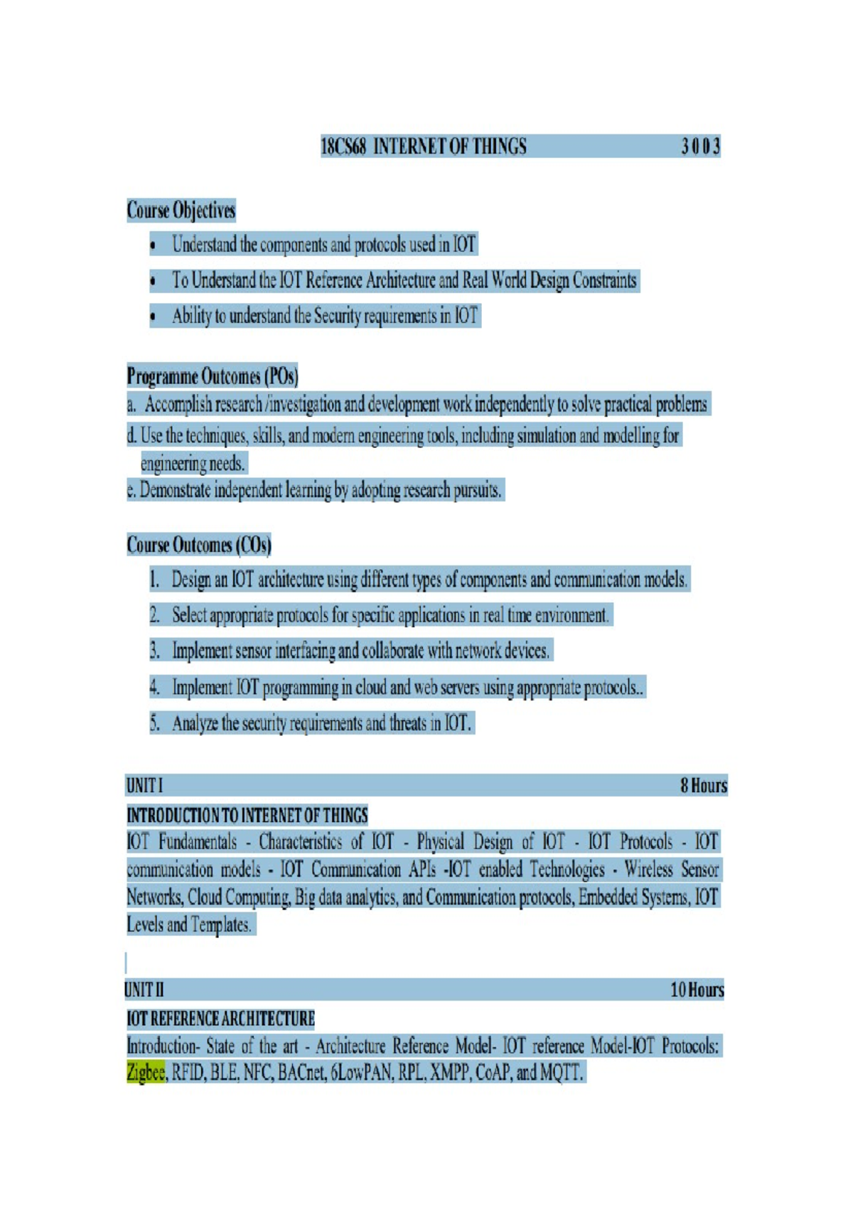 U20CS702 INTERNET OF THINGS SYLLABUS & NOTES - Studocu