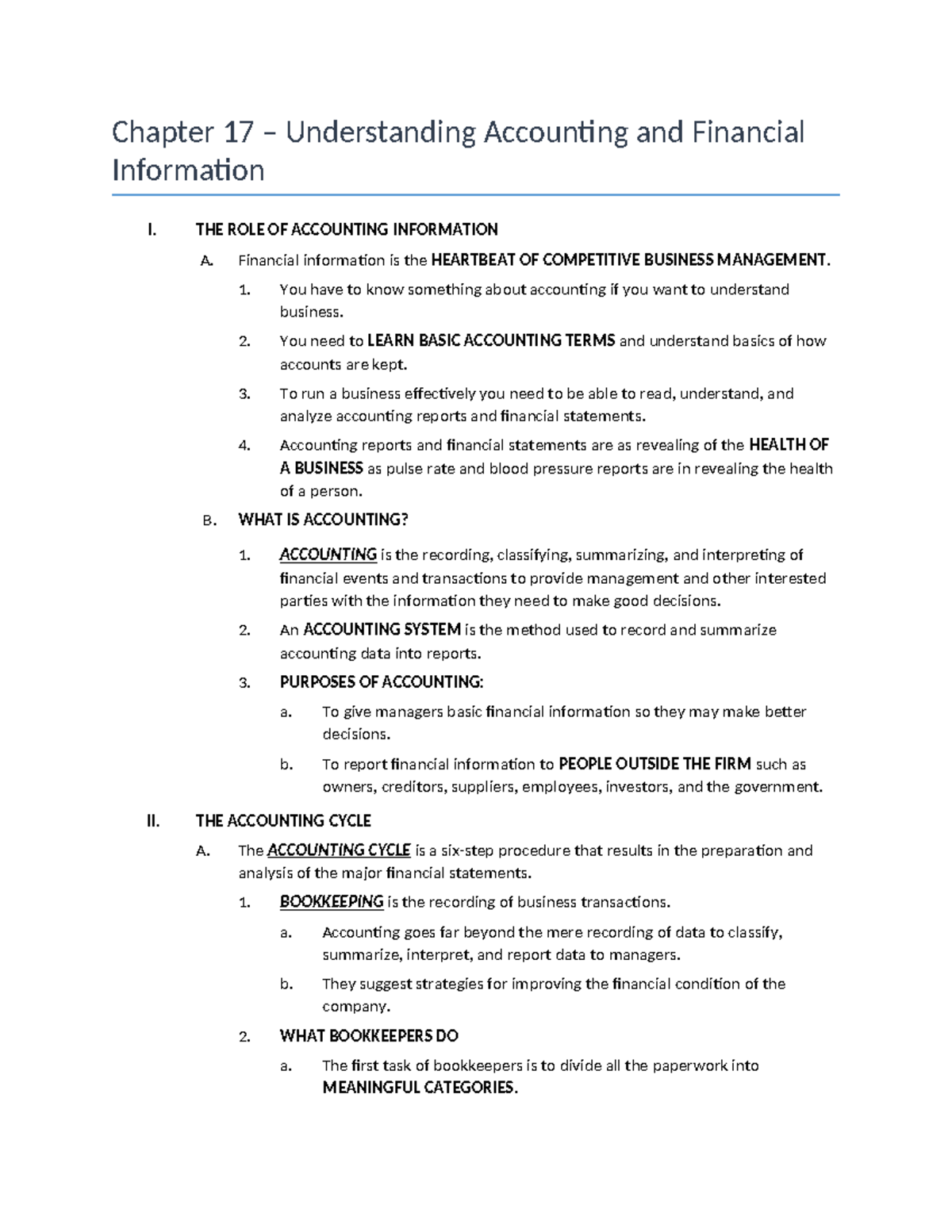 Chapter 17: Understanding Accounting and Financial Statements (ACC 101 ...