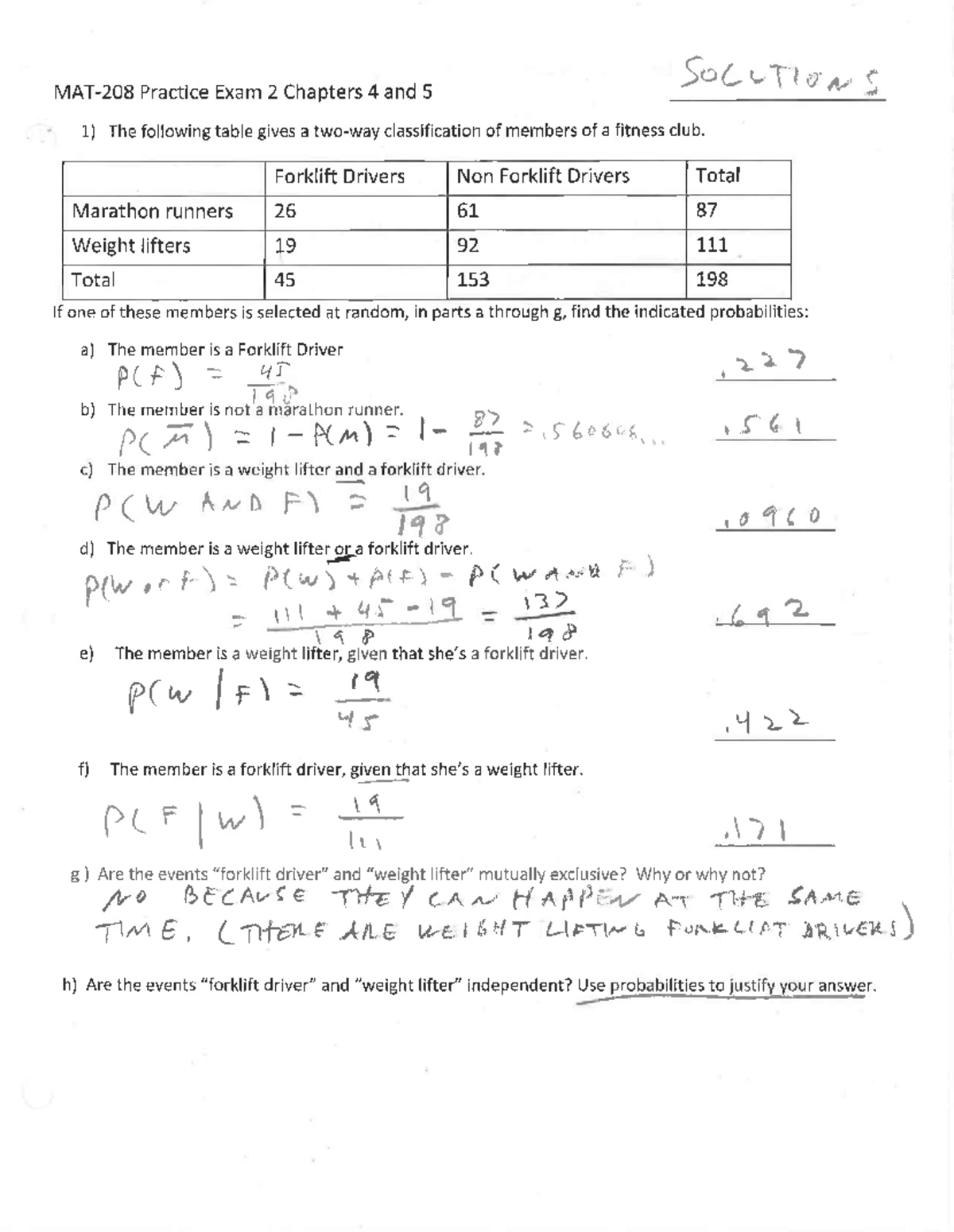 MAT-208 Practice Exam 2: Solutions for Chapters 4 & 5 Probabilities - Studocu