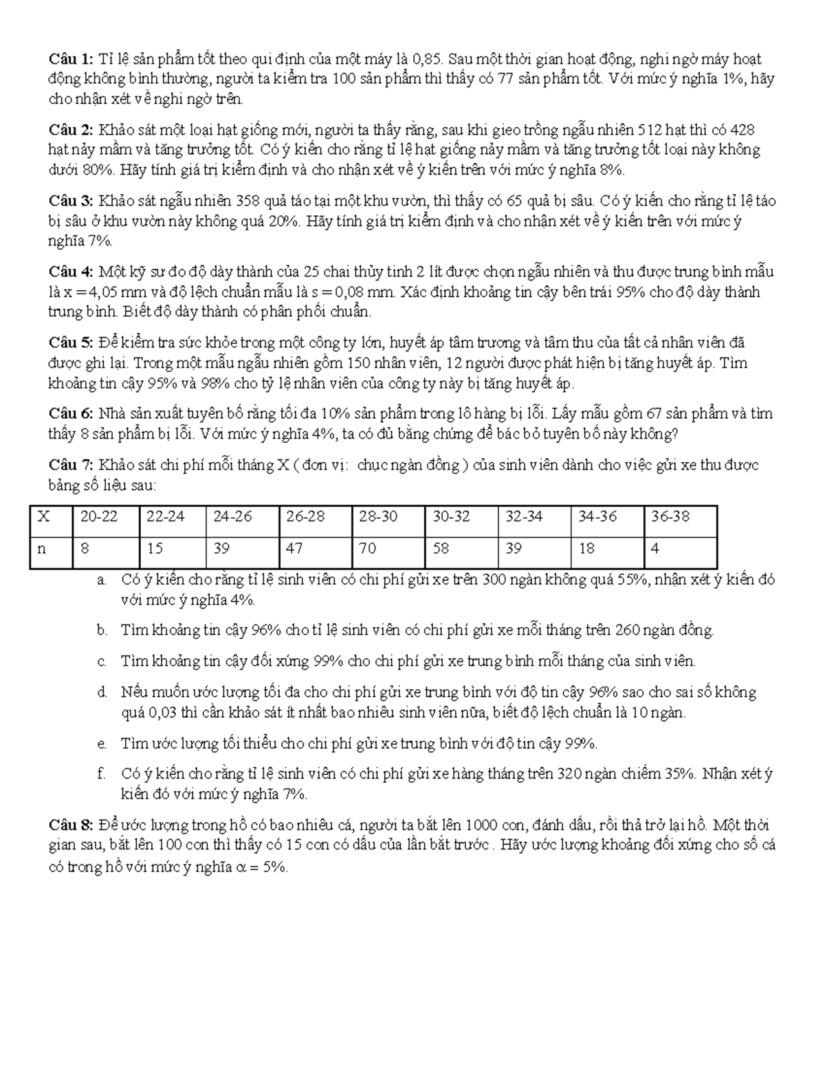 Bài Tập Thống Kê 19042025: Phân Tích Dữ Liệu và Kiểm Định Giả Thuyết ...