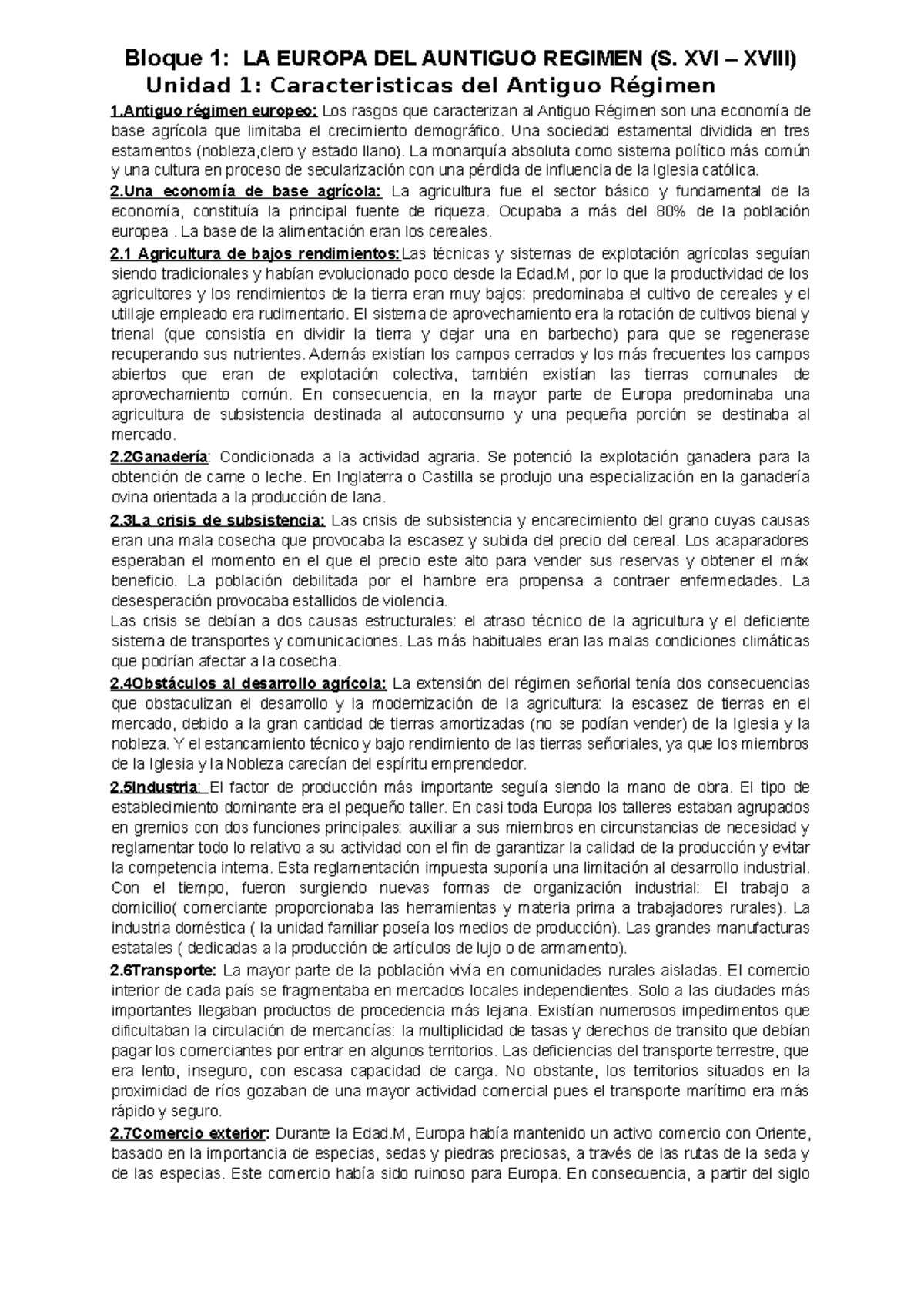 Historia 1ro Bach - 1ra Evaluación: La Europa del Antiguo Régimen - Studocu
