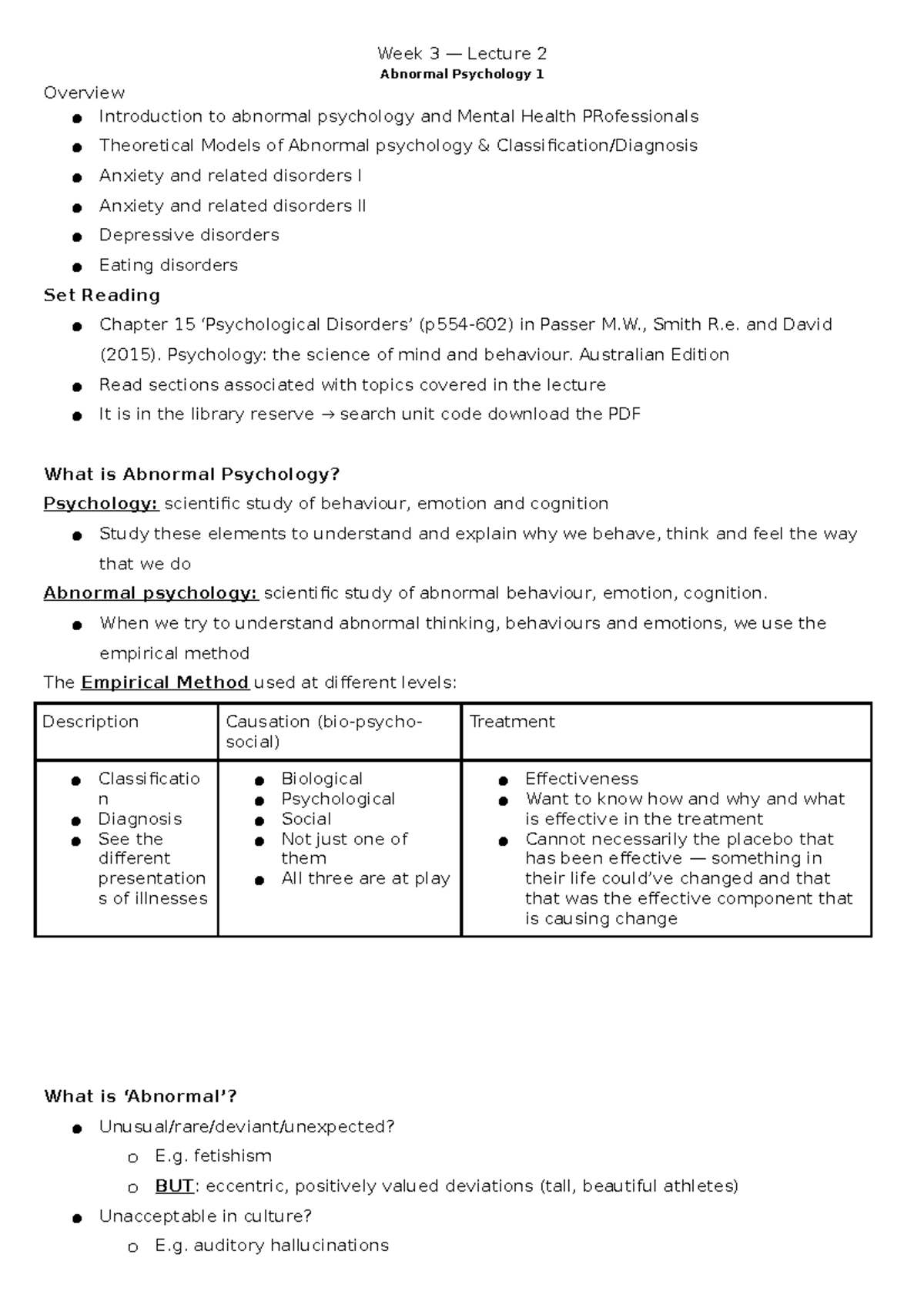 Module 2 - Abnormal Psychology - Week 3 — Lecture 2 Abnormal Psychology ...