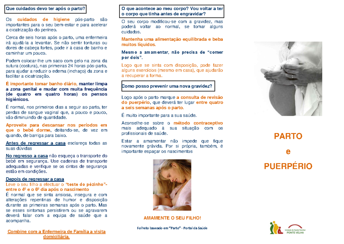 Parto e Puerpério Panfleto - Que cuidados devo ter após o parto? Os ...