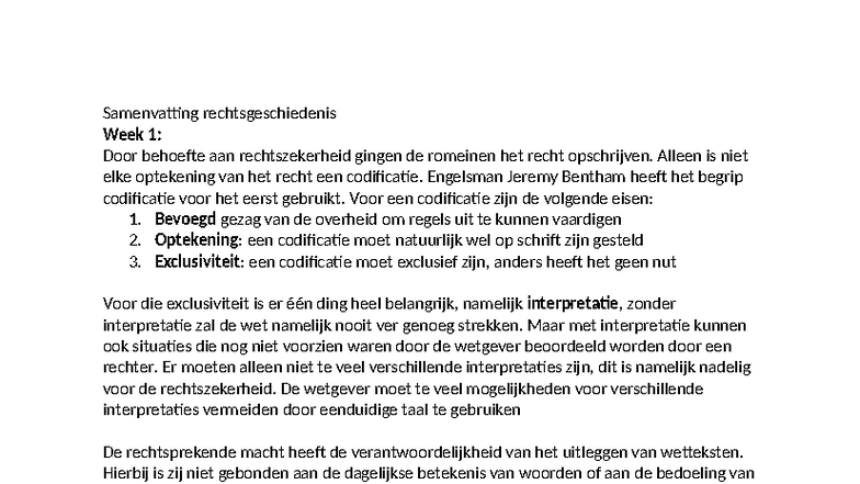 Samenvatting Rechtsgeschiedenis Week 1: Codificatie en Interpretatie ...