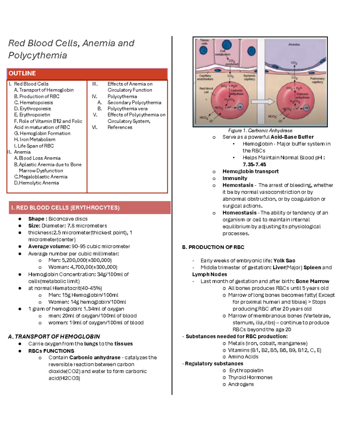 Red Blood Cells and Anemia: Overview of Hematology Concepts (BIO 101 ...