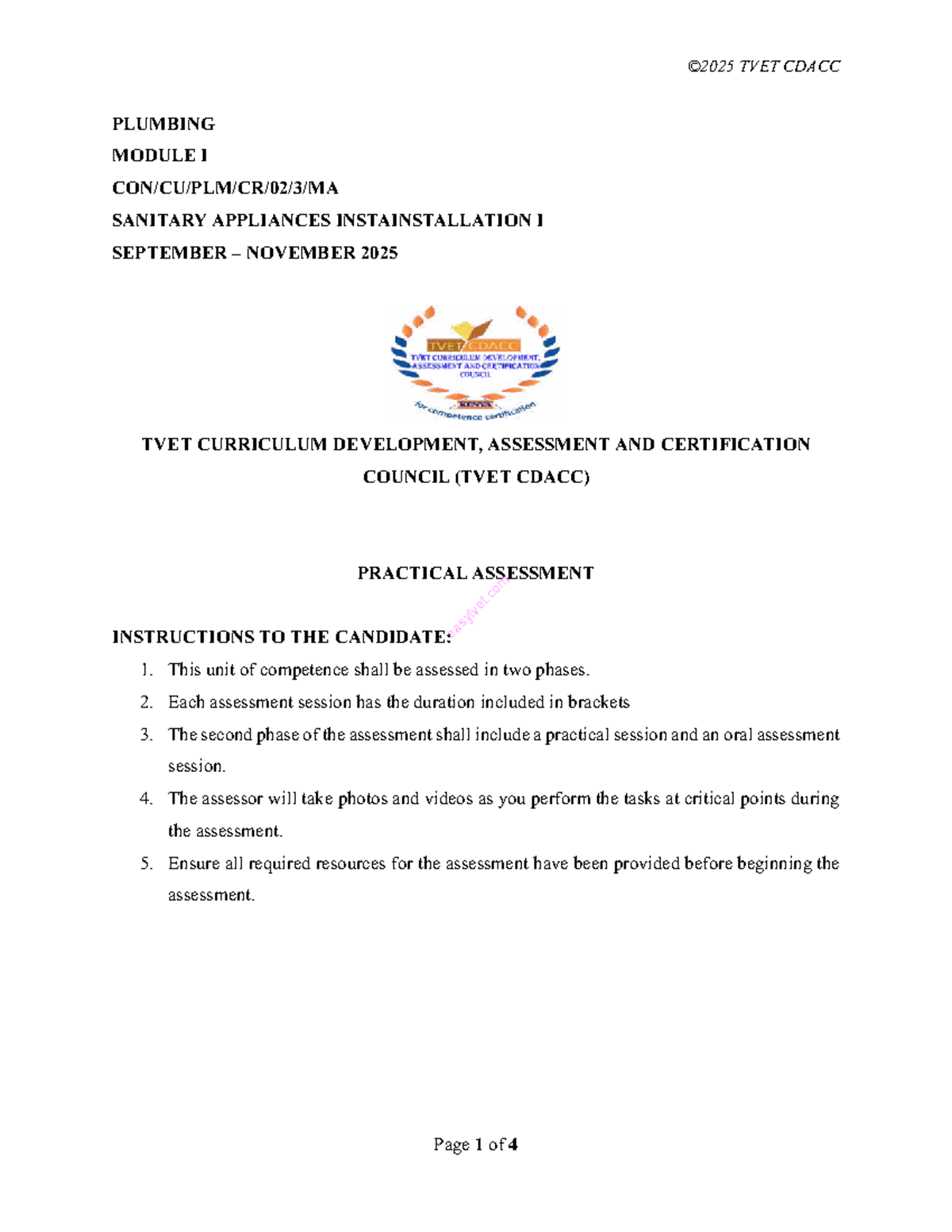 TVET CDACC Plumbing Module I: Sanitary Appliances Installation Guide ...