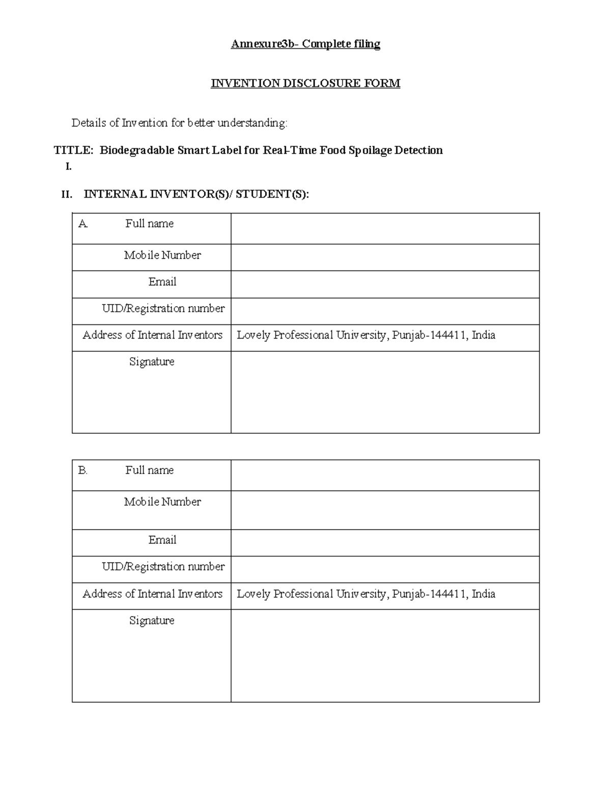 Biodegradable Smart Label for Food Spoilage Detection - Patent Details - Studocu