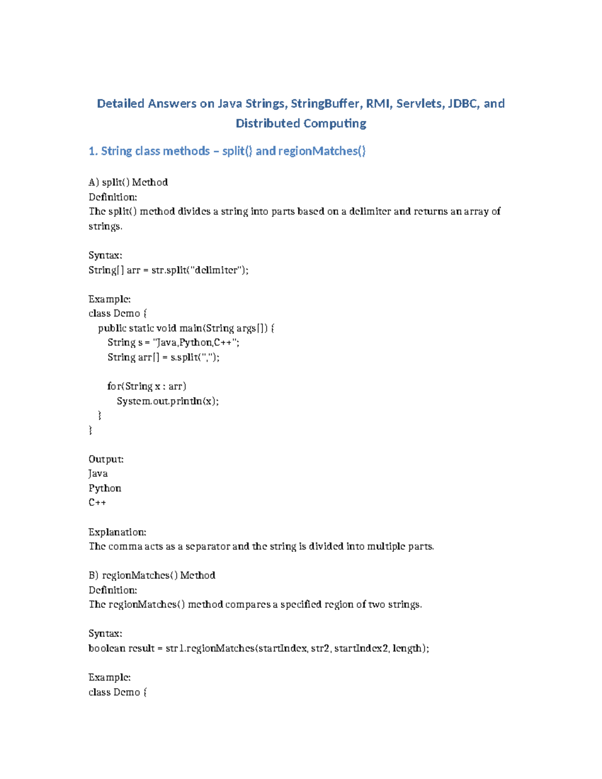 Java RMI, Servlet, JDBC: Detailed Method Explanations and Examples ...