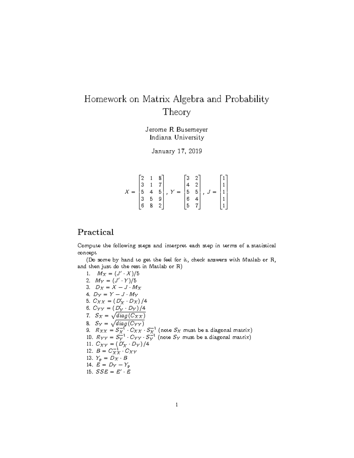 Homework 1: Matrix Algebra & Probability Theory Analysis - Studocu