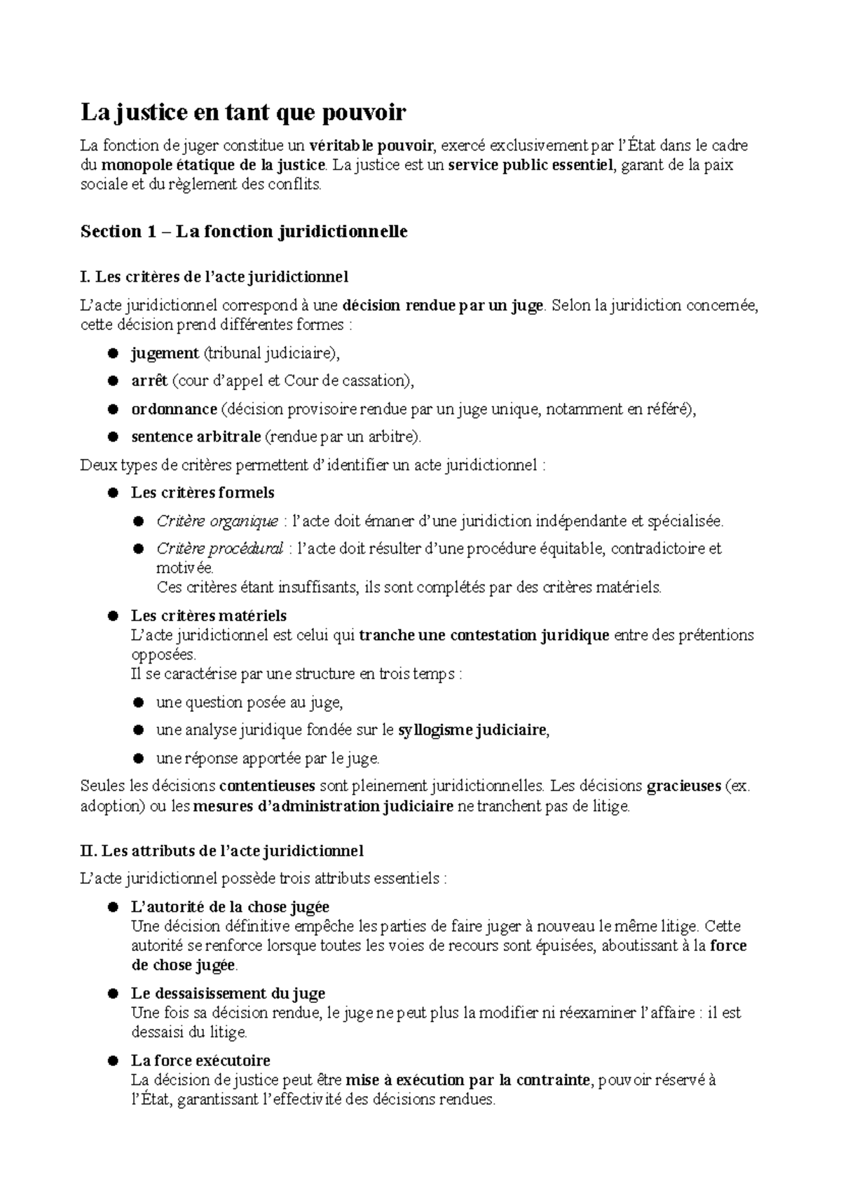 La fonction juridictionnelle et ses attributs en justice - Studocu