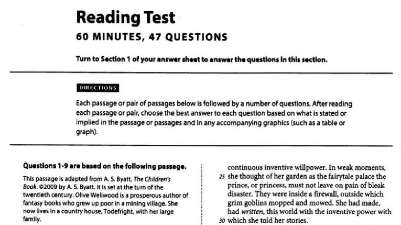 SAT Reading Test: 60 Minutes, 47 Questions - Practice Passage Analysis ...