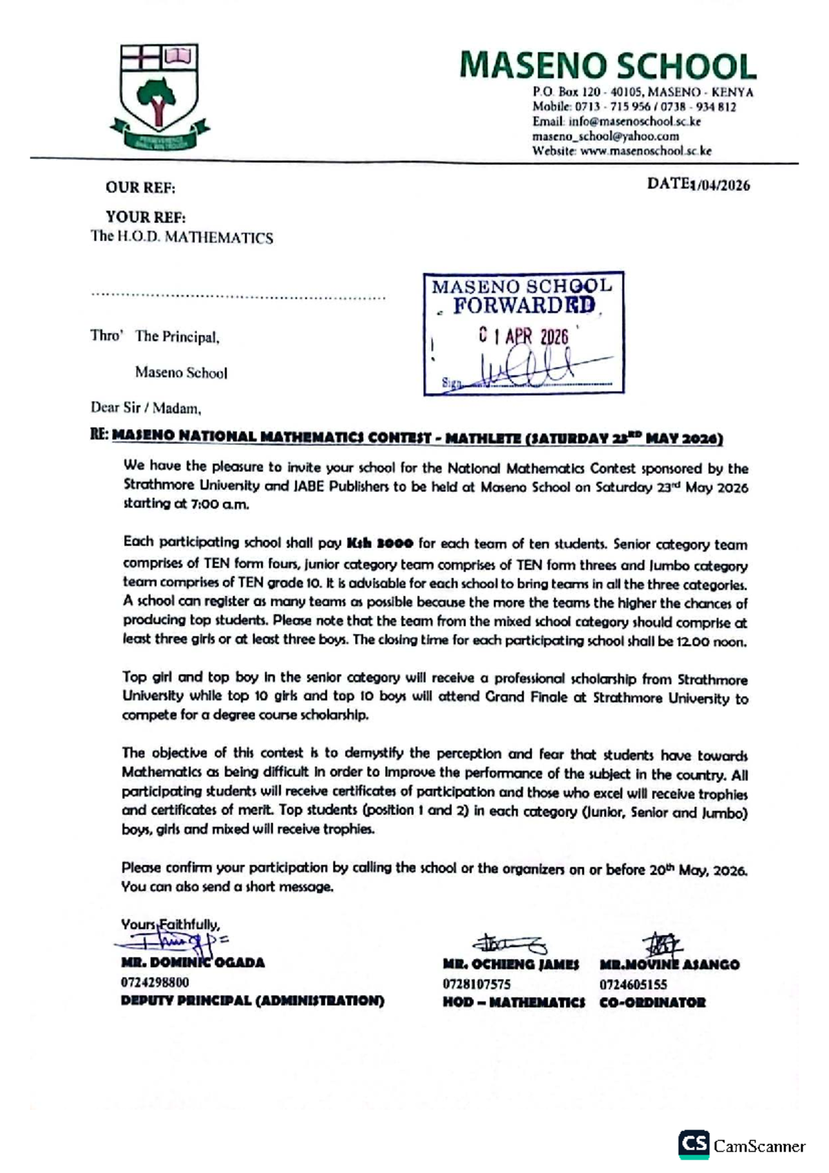 Maseno National Mathematics Contest 2026 Invitation - Studocu
