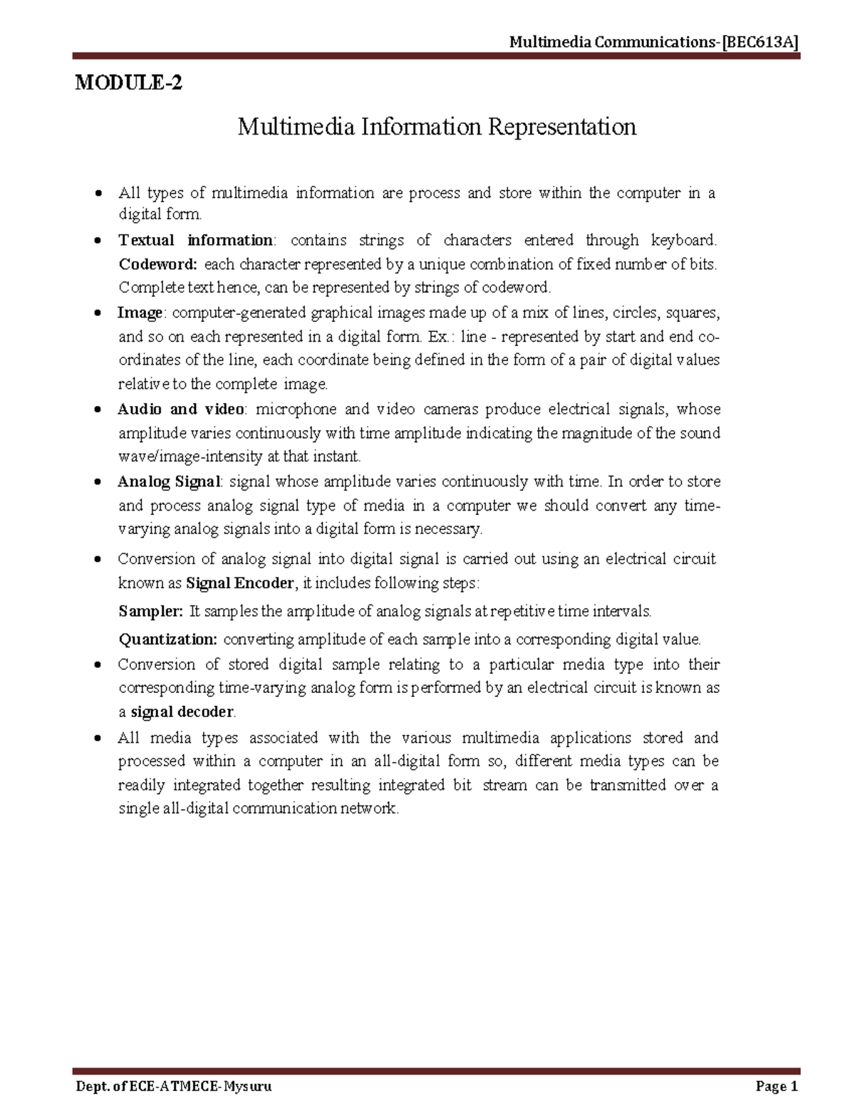 Multimedia Information Representation: MMC-BEC613A Module 2 Notes - Studocu