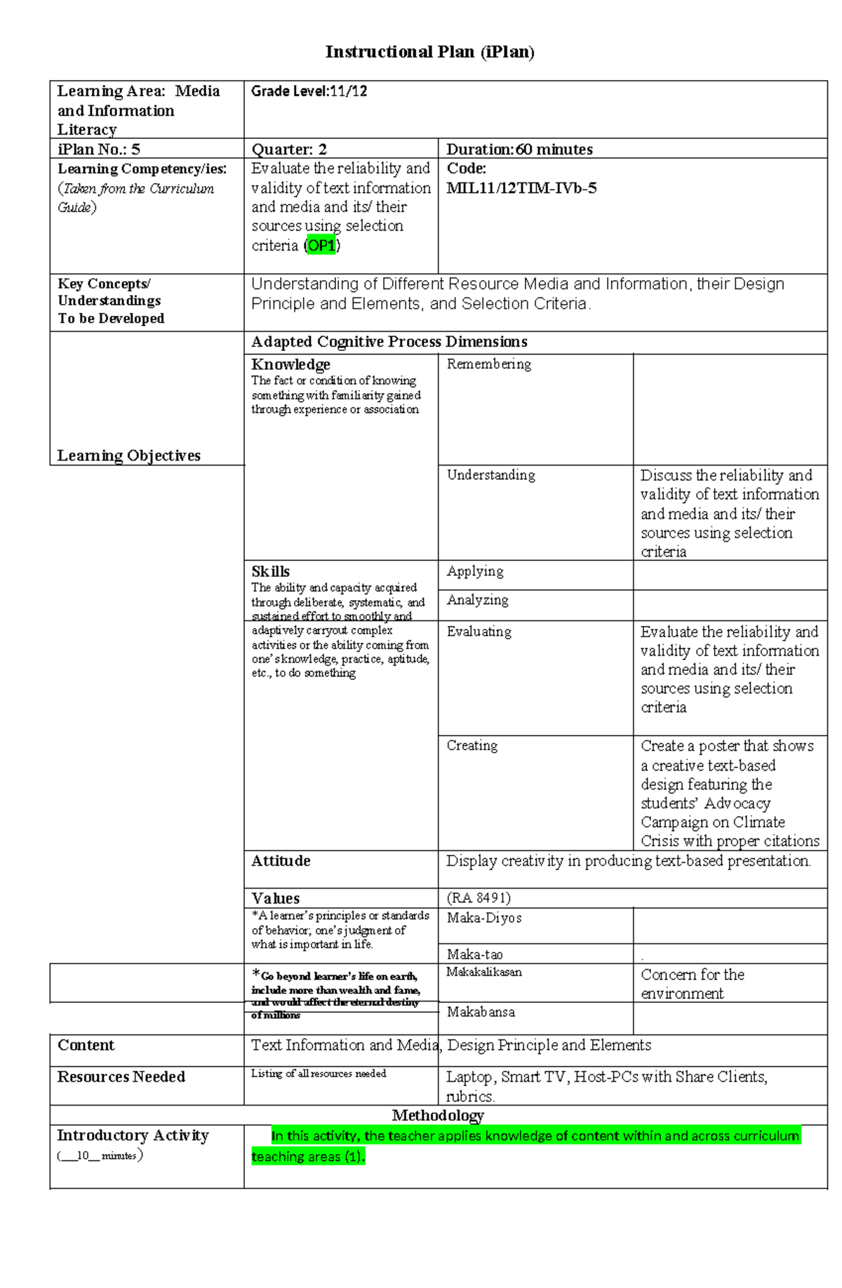 MILQ2 LC5 - Lesson Plan on Media Literacy and Reliability Evaluation ...