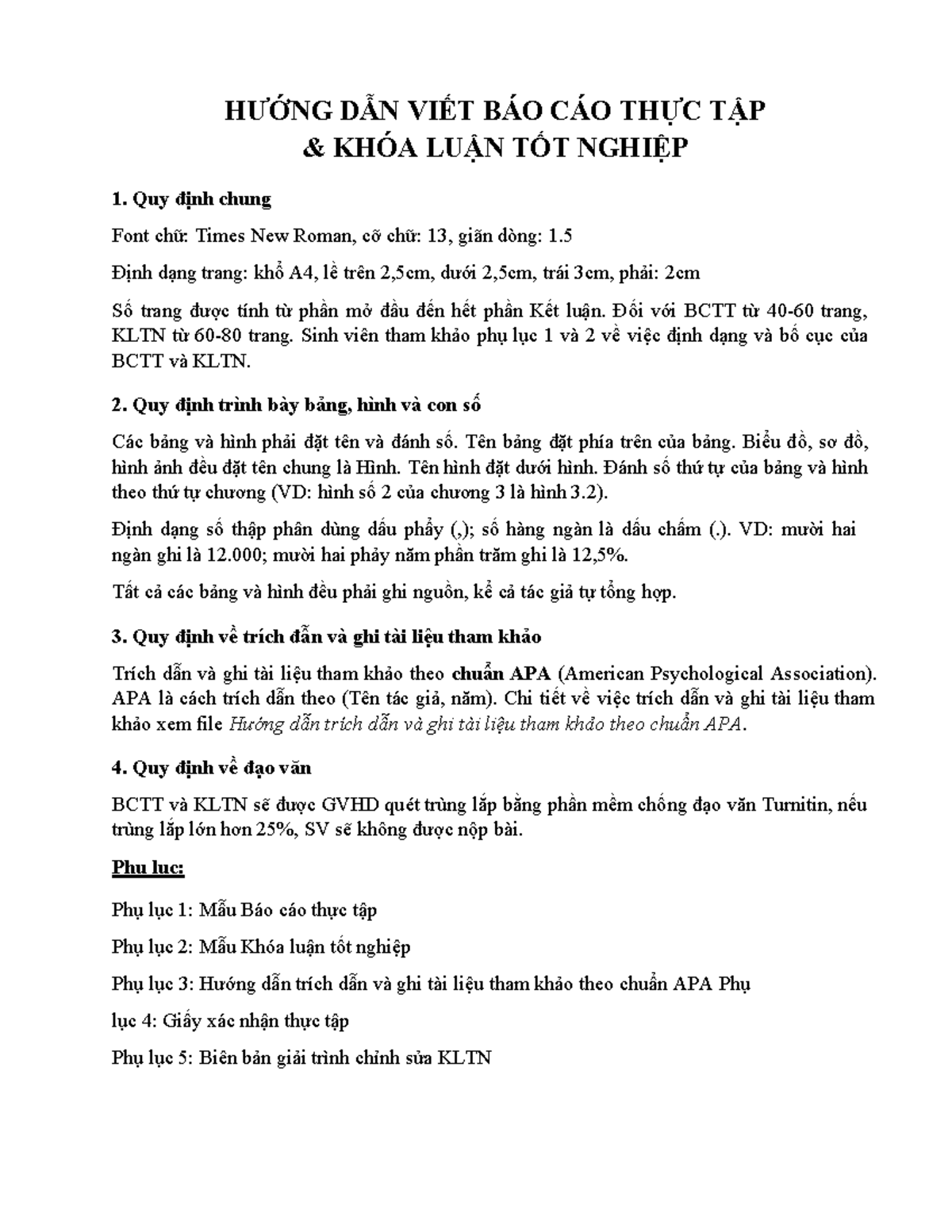 Hướng Dẫn Viết BCTT & KLTN Ngành Log - Quy Định Chi Tiết - Studocu