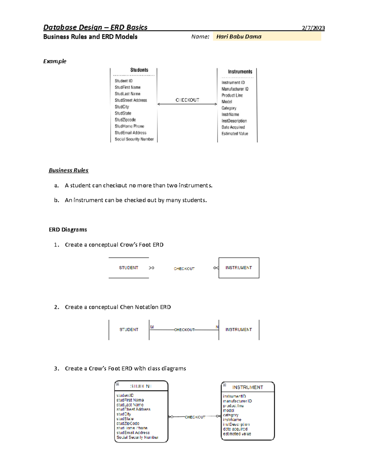 1-rules-erd - This is a part of course work - Database Design – ERD Basics 2/7/ Business Rules ...