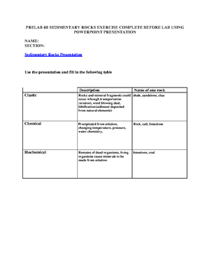 Lab 4 Sedimentary Rocks - LAB 4 SEDIMENTARY ROCKS NAME: SECTION ...