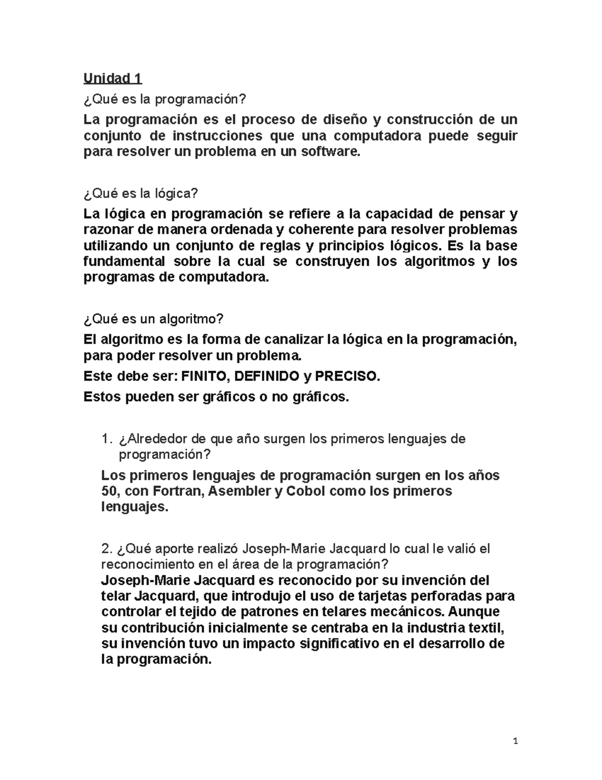 Guia para primer parcial - Teoría - Unidad 1 ¿Qué es la programación ...