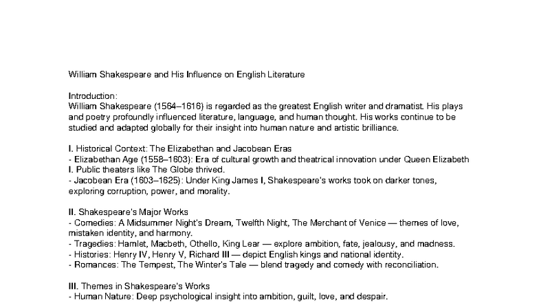 Shakespeare's Influence on English Literature: A Comprehensive Study ...