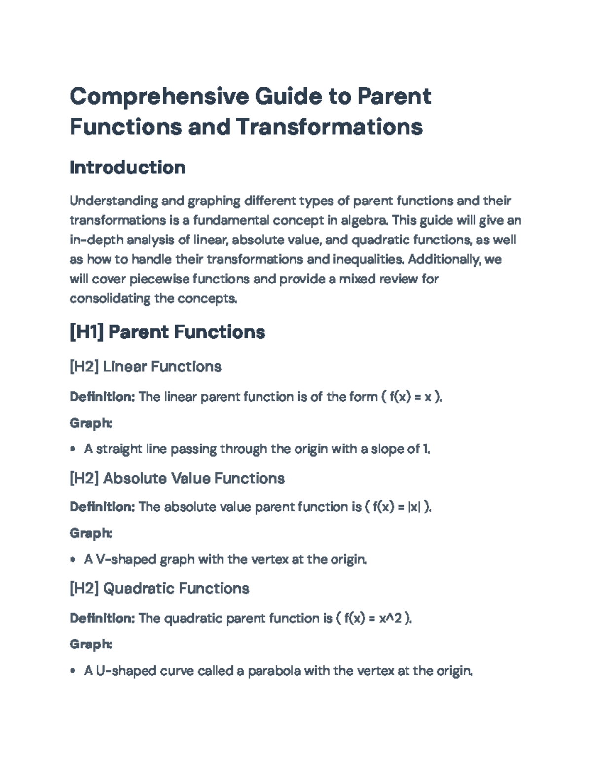 Comprehensive Guide to Parent Functions & Their Transformations ...