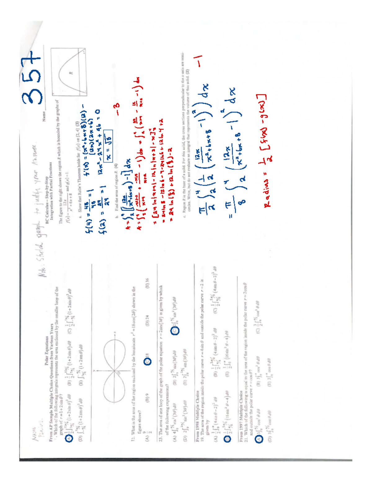 BC Calculus Take Home Quiz: Polar Equations & Area Calculations - Studocu