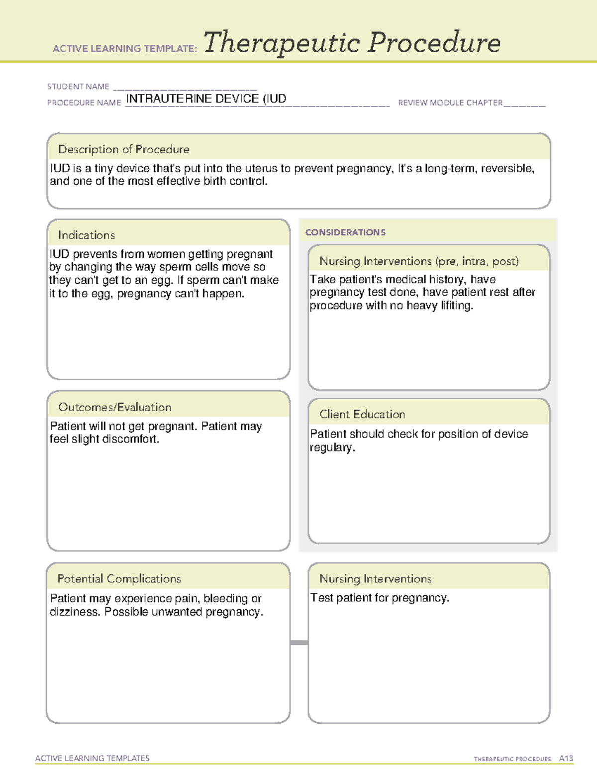 Active Learning Template: IUD Maternity Therapeutic Procedure Final ...