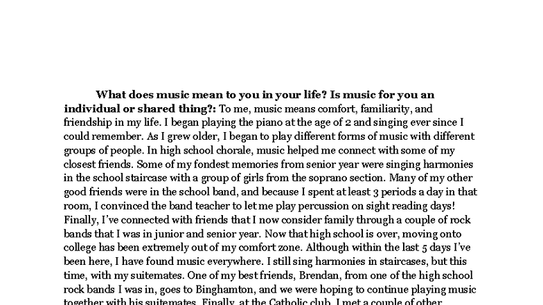 What Music Means to Me: A Personal Reflection - qwertyuio - Studocu