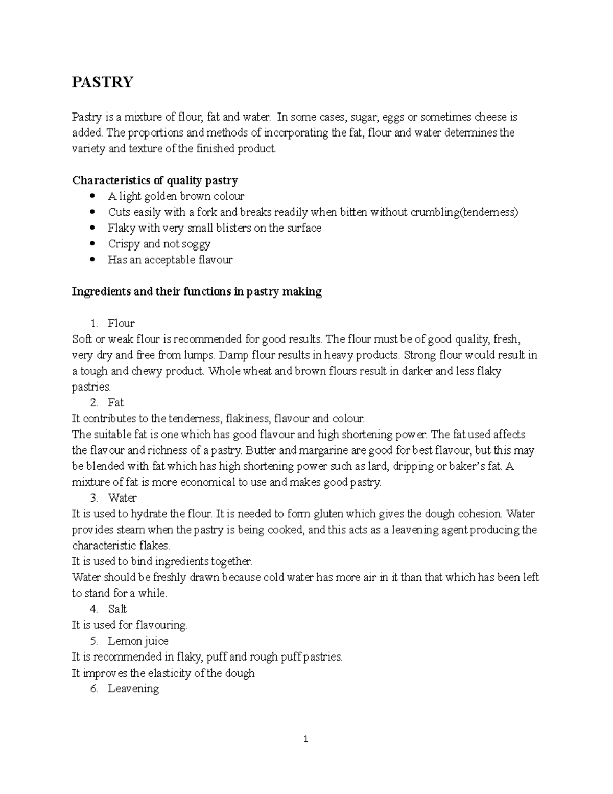 Pastry Making Techniques and Quality Characteristics Notes - Studocu