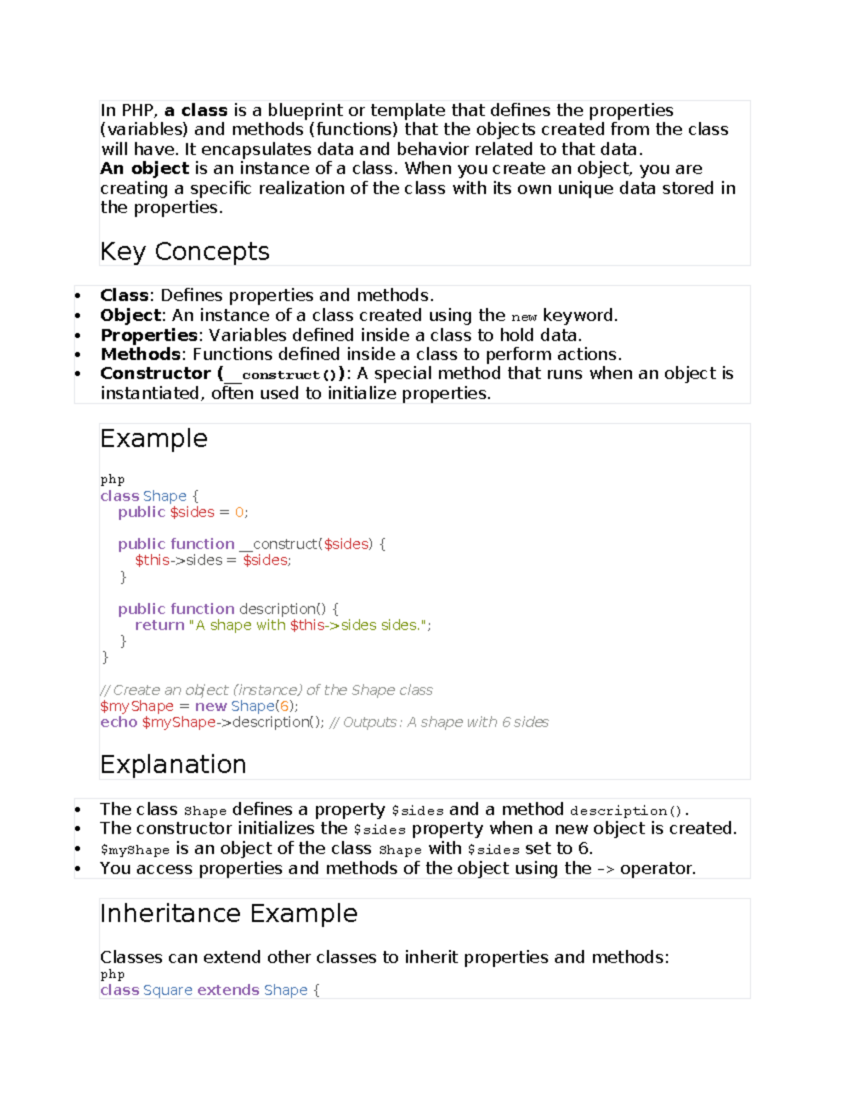 Class and Object in PHP - Key Concepts and Best Practices - Studocu