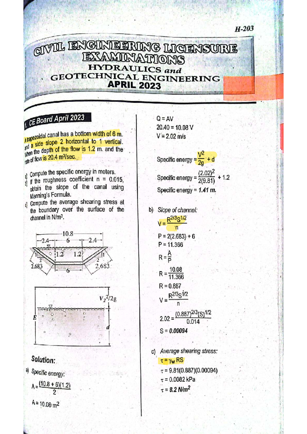HGE 2023 - Board Exam Q&A Solutions in Hydraulics & Geotechnical Engg. - Studocu