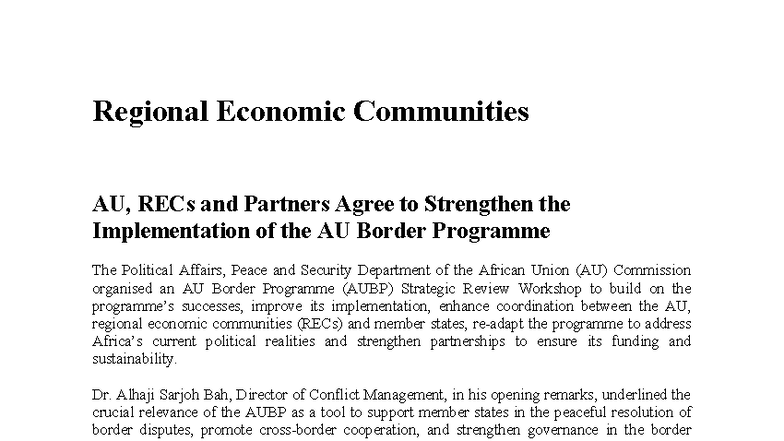 AU Border Programme Strategic Review Workshop Insights - Studocu