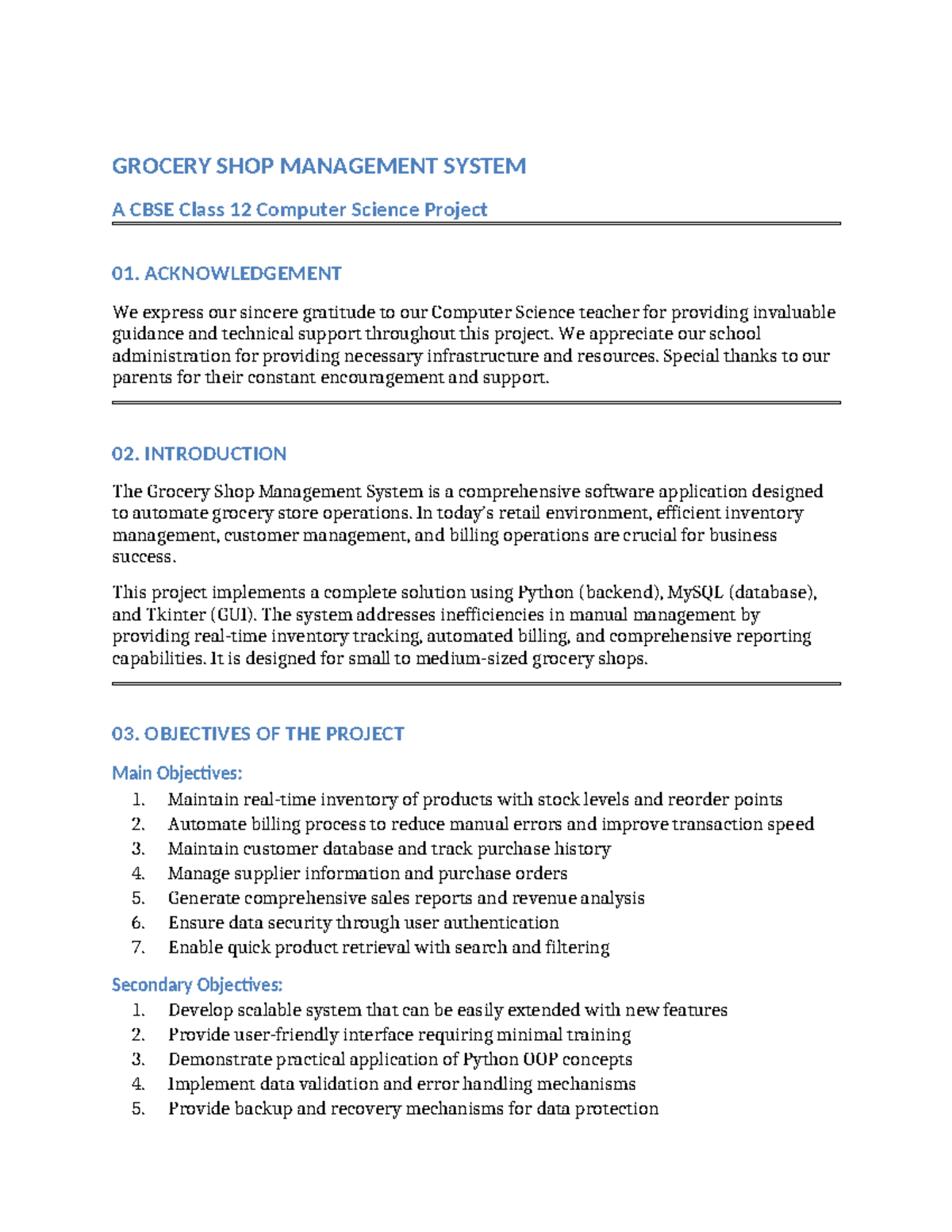 Grocery Shop Management System Project - CBSE Class 12 - Studocu