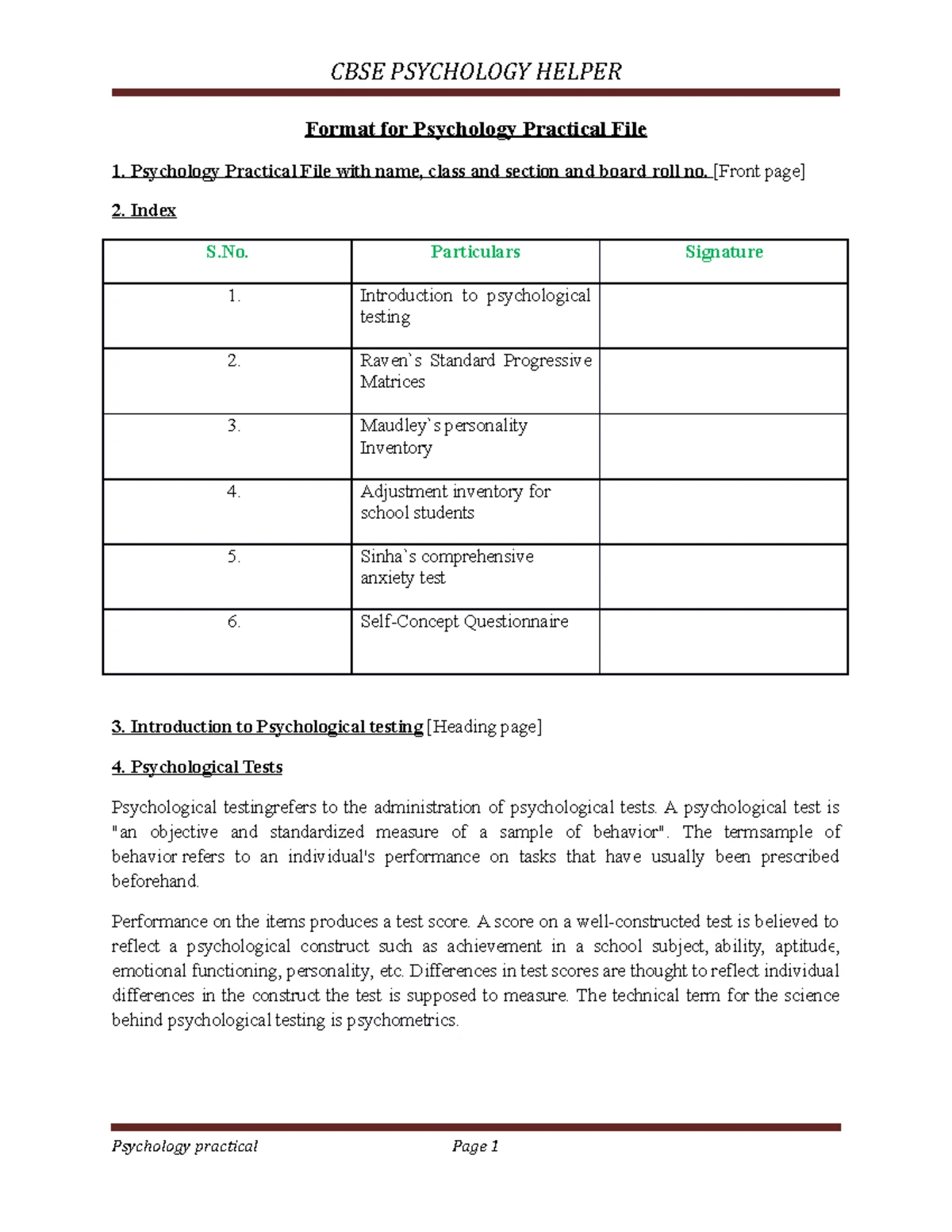Psychology-practical-file-class-XII manual cbse board Ncrt based ...