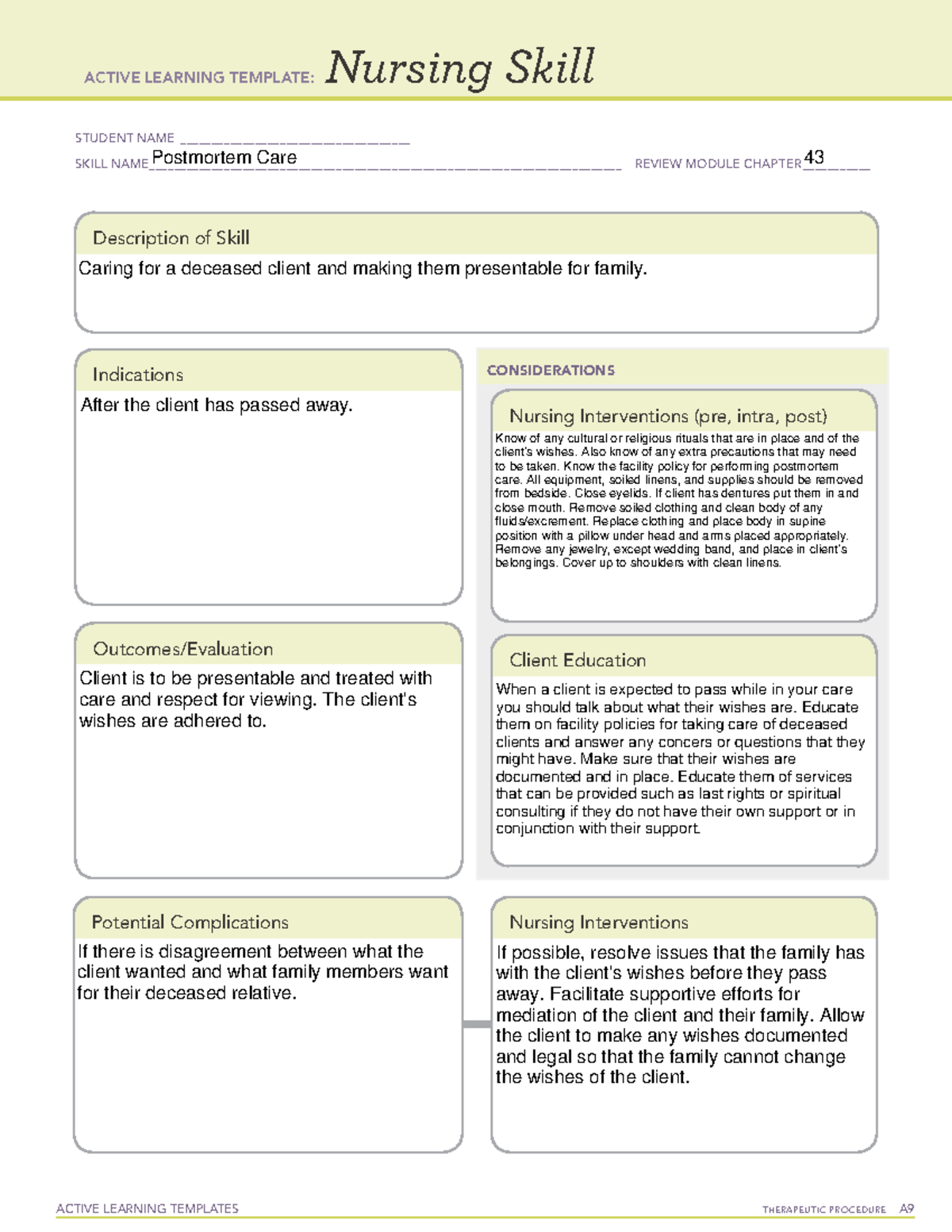 Nursing Skill: Postmortem Care (Active Learning Template) - Studocu