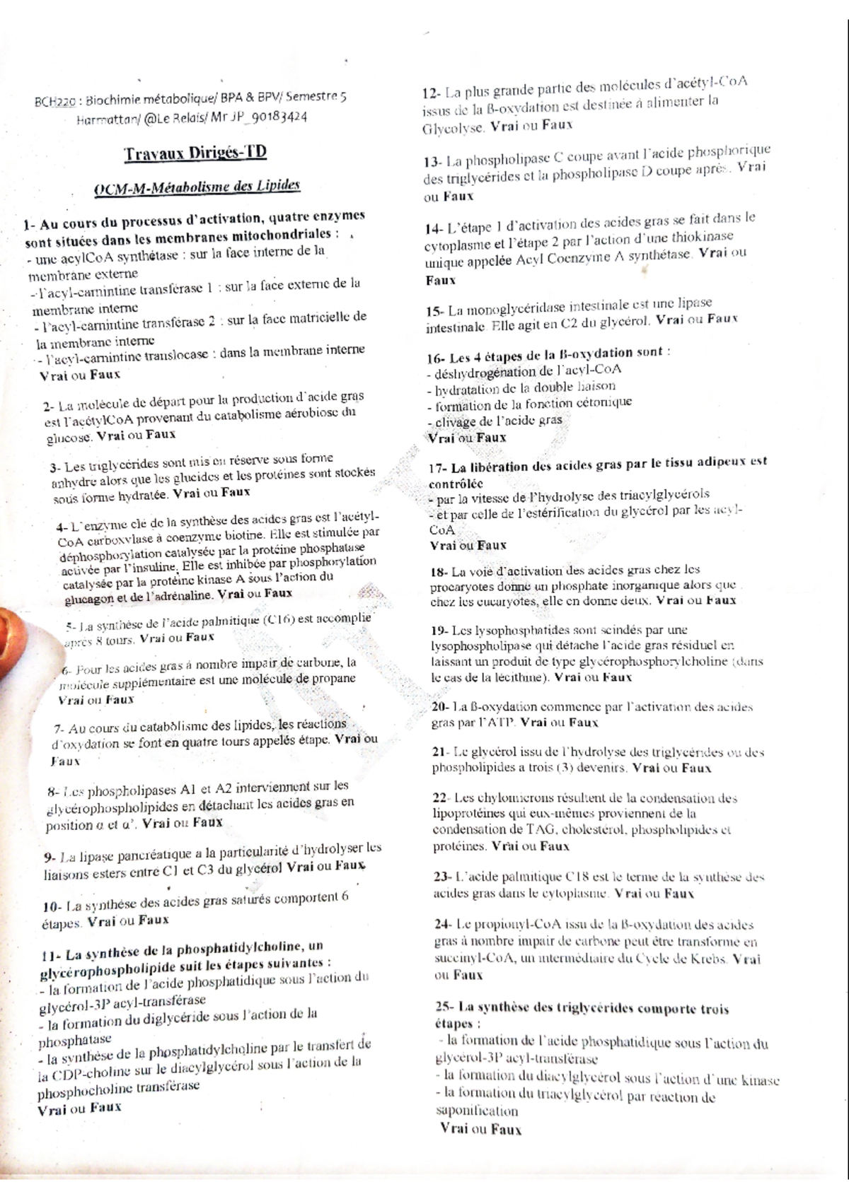 ACE Scanner 2024 12 05 - TD5 - BCH220 Biochimie BPA Semestre 5 La plus ...