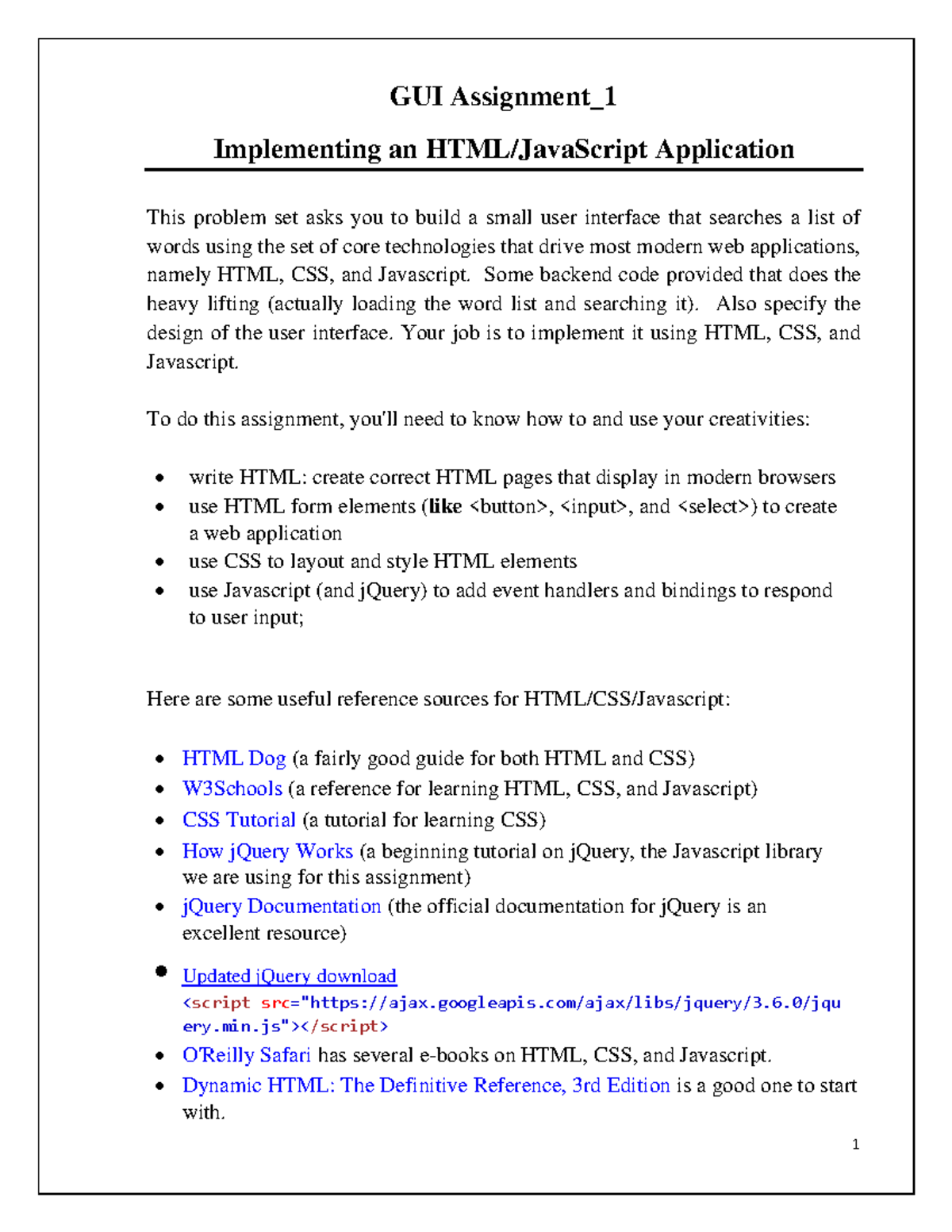 GUI Assignment 1 - HTML/CSS/JavaScript App Development Guide - Studocu