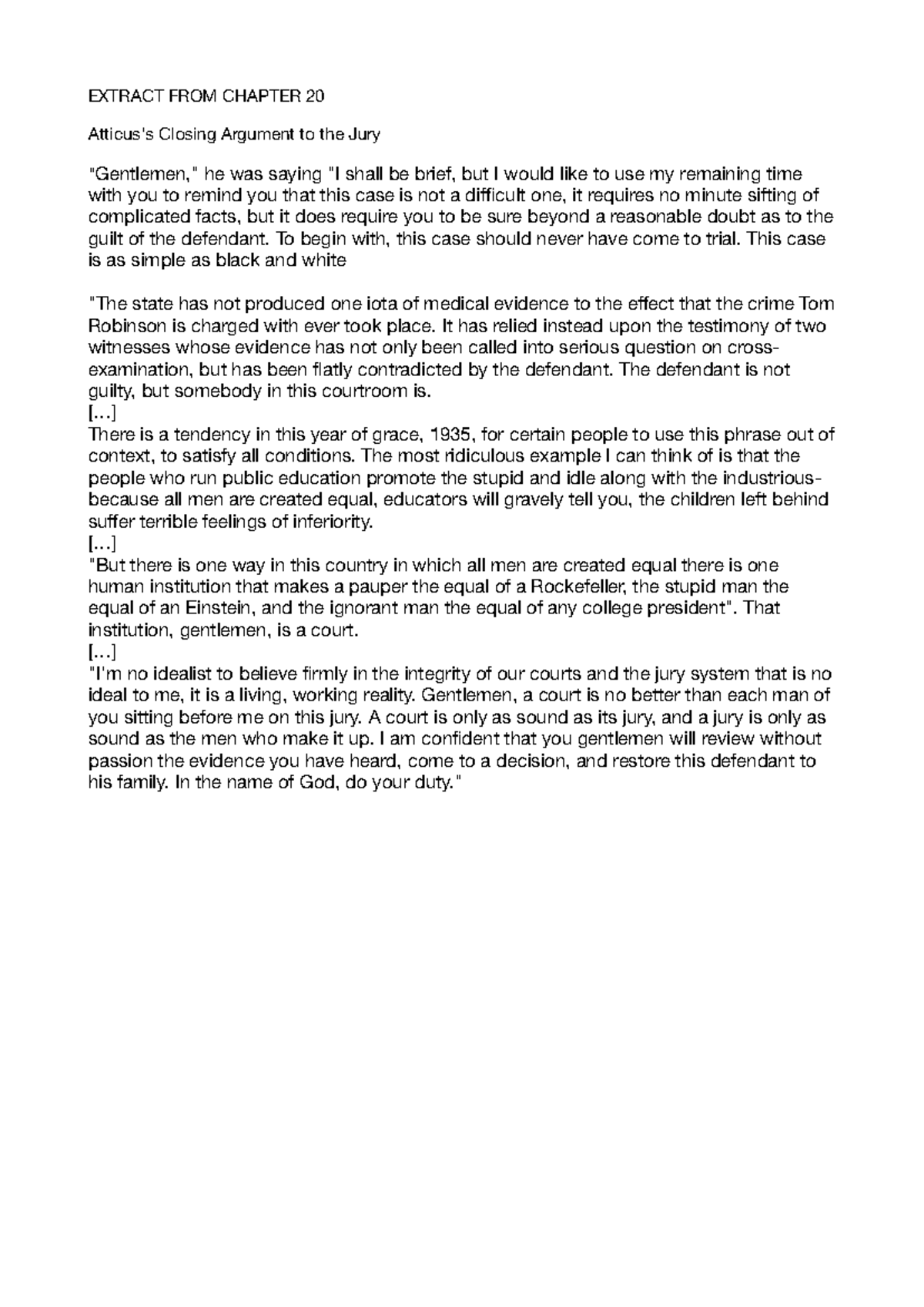 Atticus's Closing Argument Analysis - TKAM - BAC LLCE - Studocu