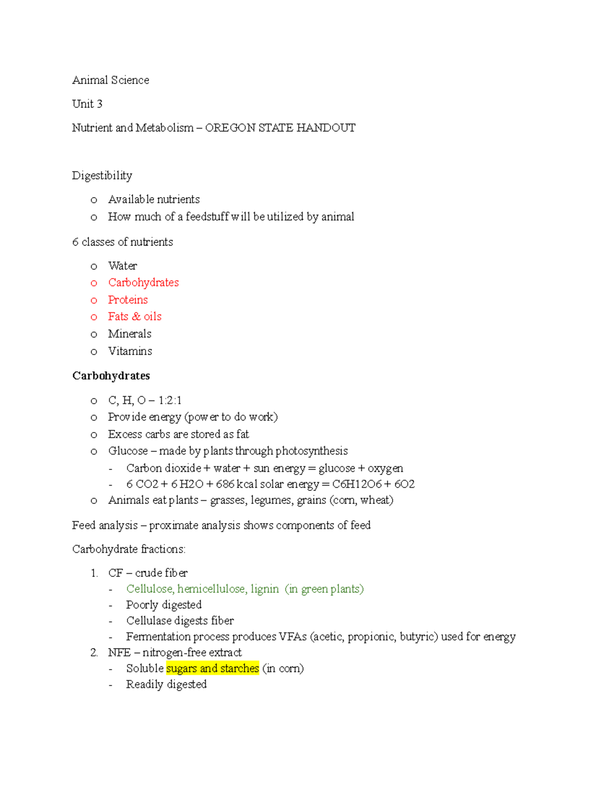 Carbohydrate Digestion & Metabolism in Animal Science - OREGON STATE ...