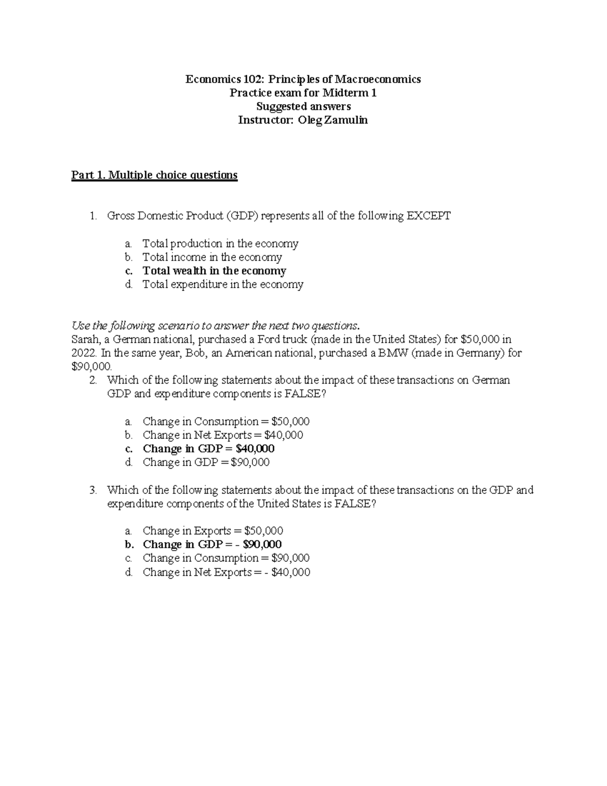 Economics 102: Macroeconomics Midterm 1 Practice Exam & Solutions - Studocu