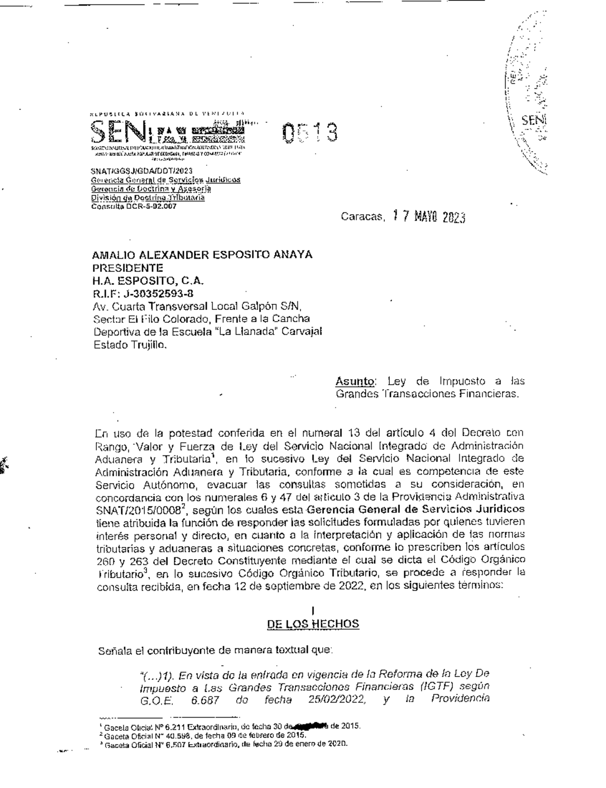 Consulta sobre la Ley de Impuesto a las Grandes Transacciones ...