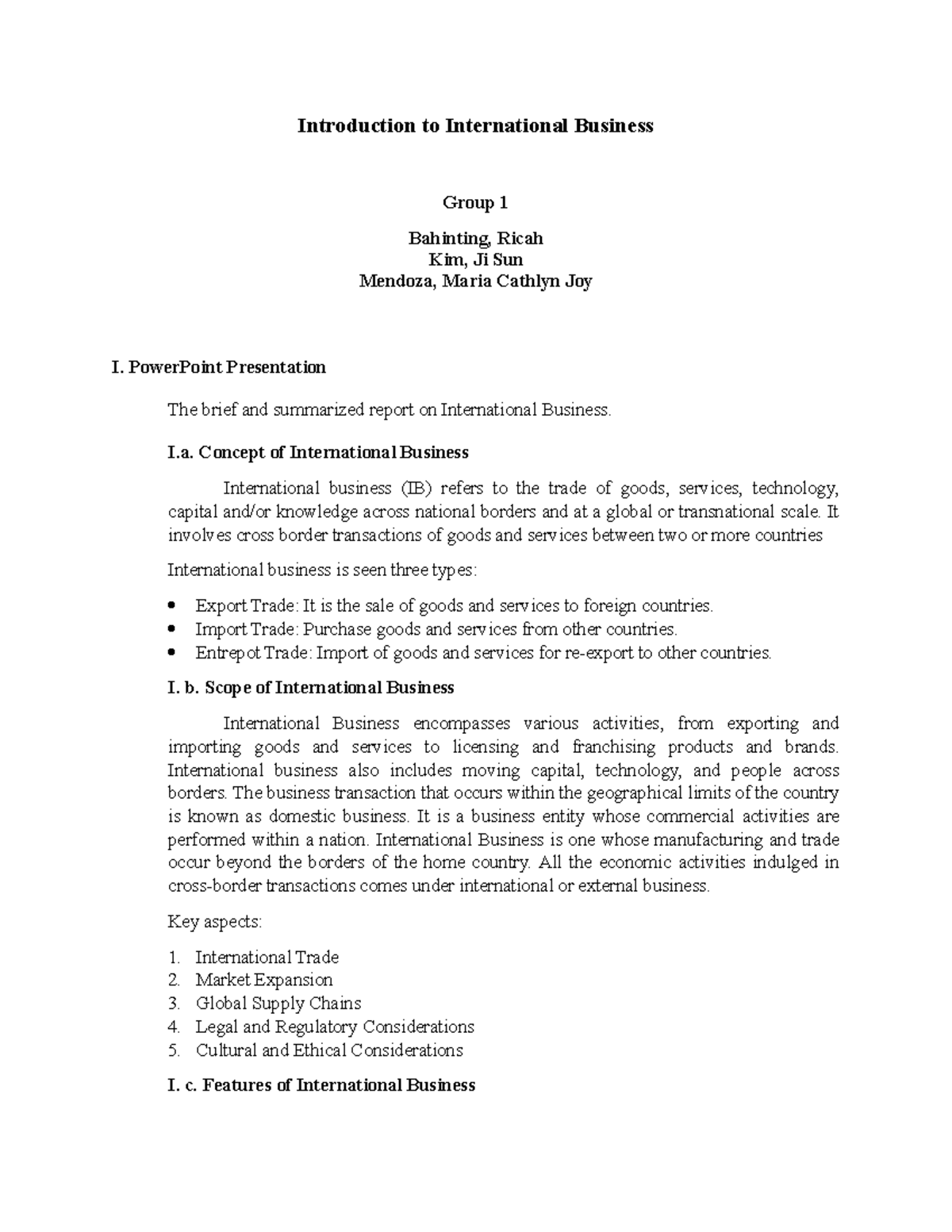 International Business Overview and Key Concepts (IB 101) - Studocu